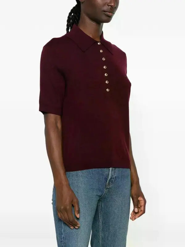 Maje Short Sleeve Fine-knit Polo Top