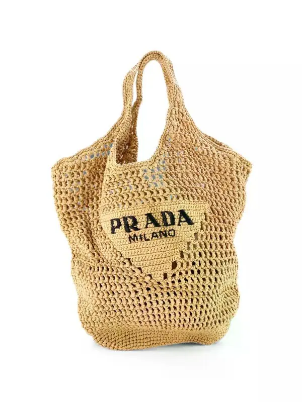 Prada Triangle Logo Tote Raffia Small Bucket Bag
