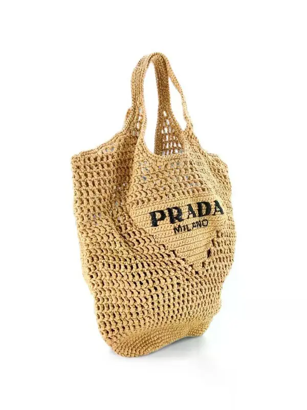Prada Triangle Logo Tote Raffia Small Bucket Bag