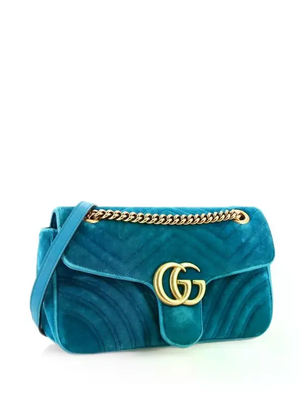 Gucci Matelasse Velvet Small Shoulder Bag - Blue