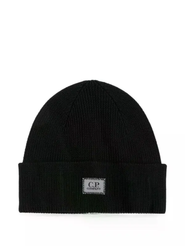 C.P. COMPANY Logo-patch Ribbed-knit Beanie Hat