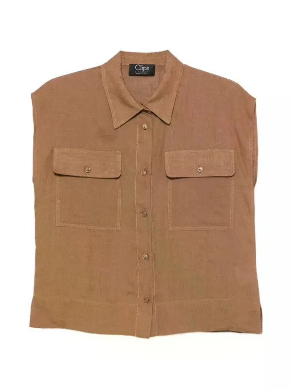 CLIPS Sleeveless Flap-pocket Shirt - Brown