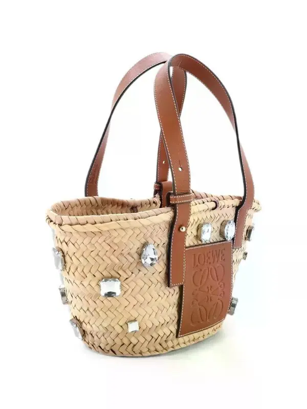 Loewe Basket Crystal Embellished Raffia Small Tote Bag