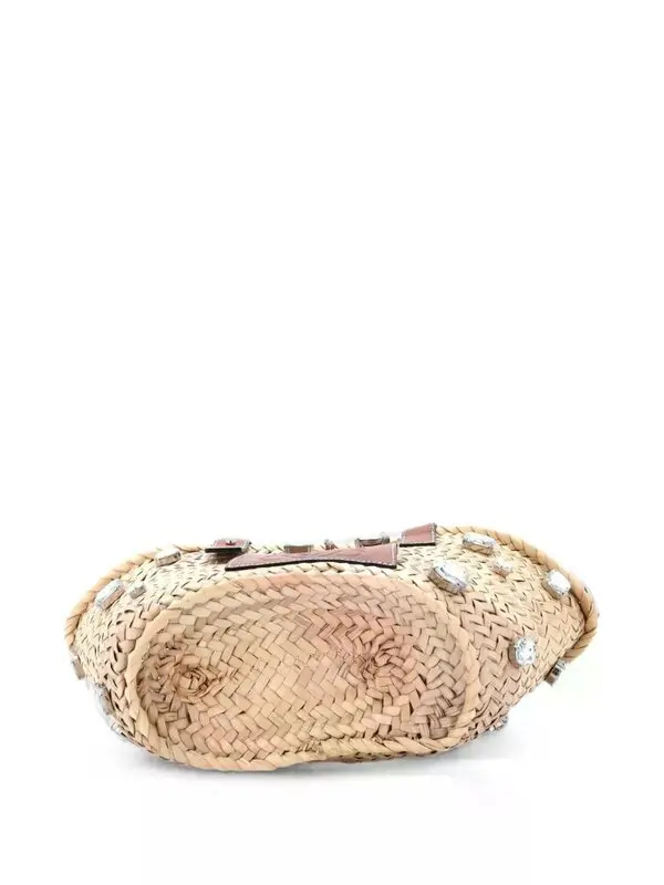 Loewe Basket Crystal Embellished Raffia Small Tote Bag