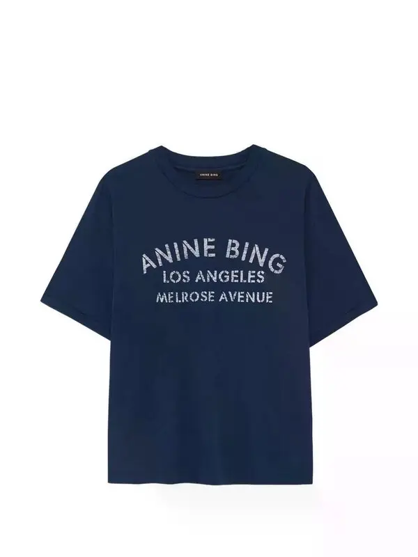 ANINE BING Cade Logo Detail Short Sleeve T-shirt - Blue