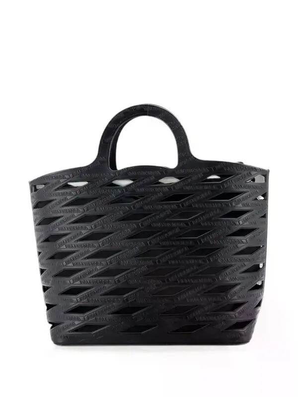 Balenciaga Neo Basket Bag Cutout Embossed Leather Large Tote Bag - Black