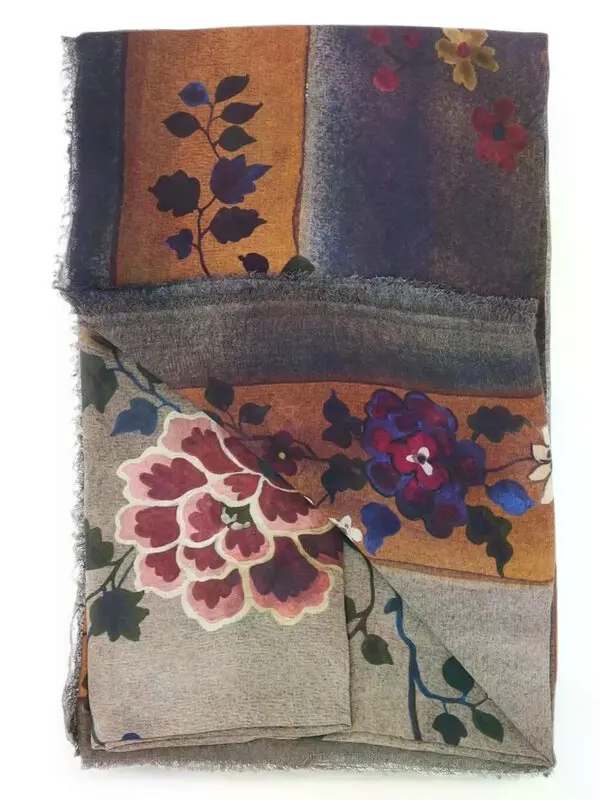 Faliero Sarti Floral-print Fringed Scarf - Blue