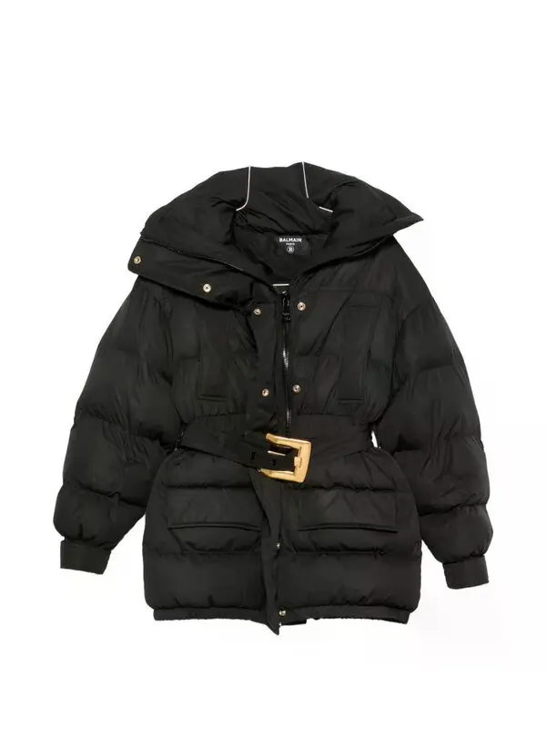 Balmain Belted Quilted Puffer Jacket - Black
