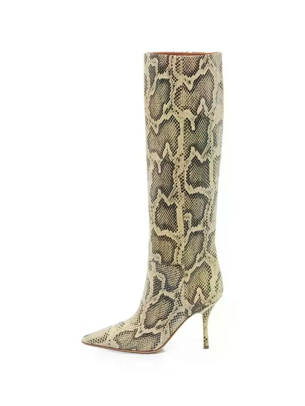 Paris Texas Croc-embossed Knee-high Stiletto Boots - Neutrals