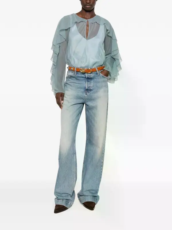 FORTE_FORTE Sheer Ruffled Sleeve Shirt - Blue