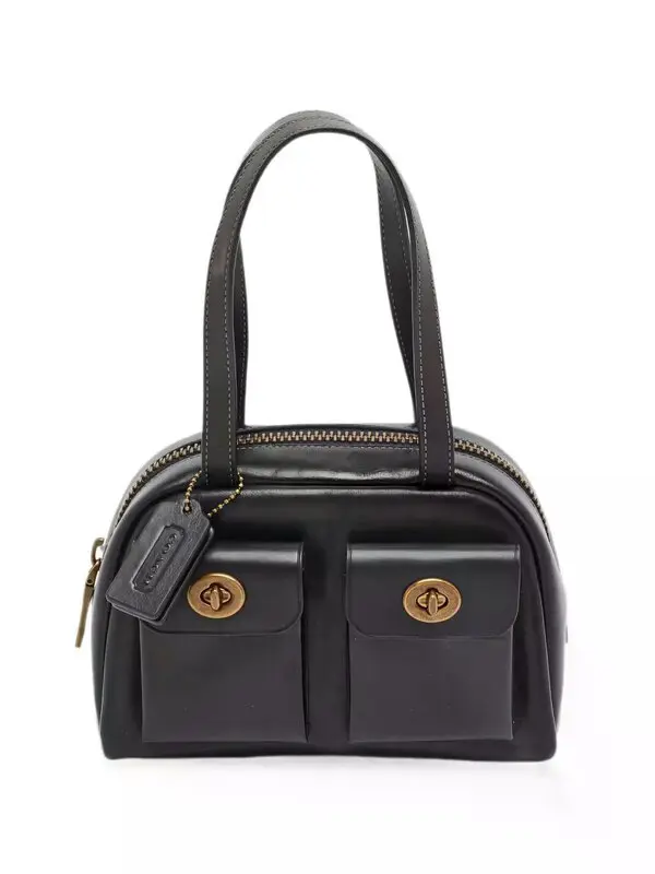COACH Twin Turnlock Leather Satchel Bag - Black