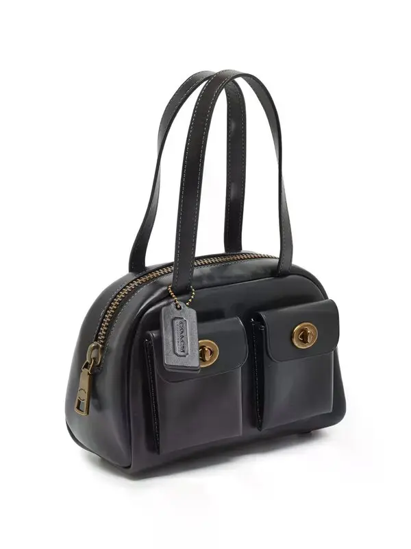 COACH Twin Turnlock Leather Satchel Bag - Black