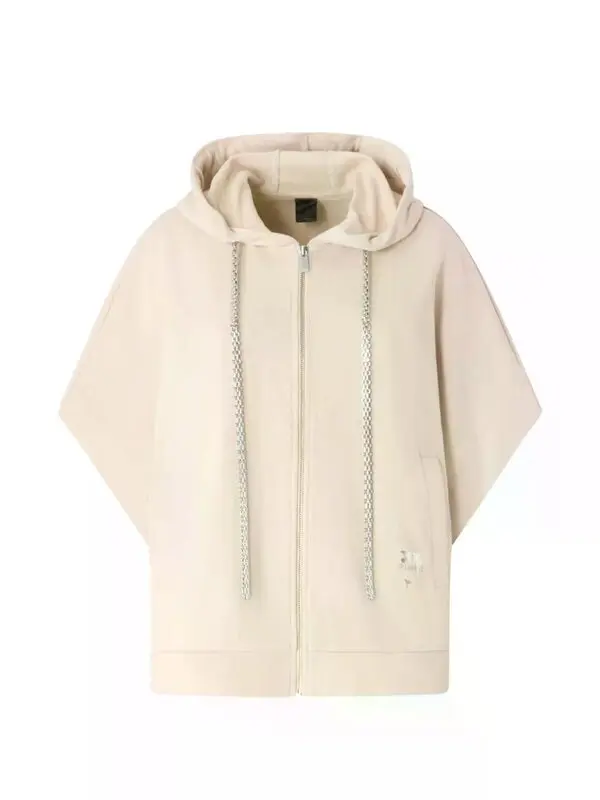 Pinko Short-sleeve Zip-up Hoodie With Chain Drawstrings - Neutrals