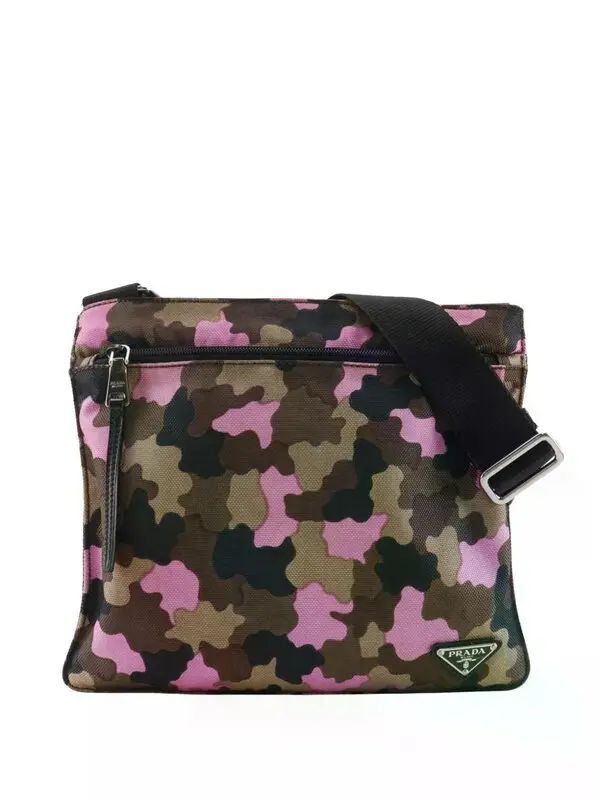 Prada Tessuto Camouflage Zip Top Crossbody Bag - Brown