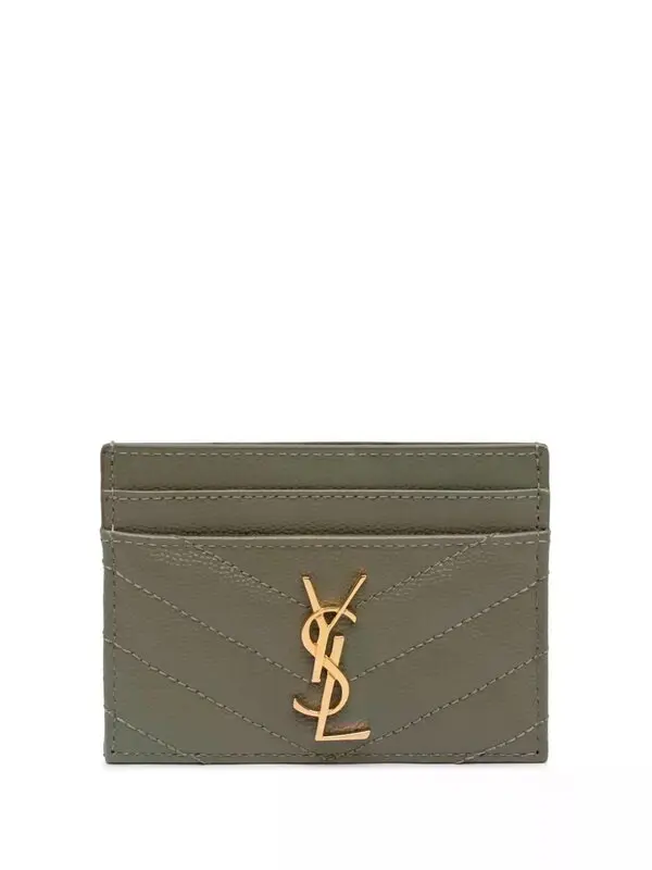 Saint Laurent 2023 Grain De Poudre Matelasse Chevron Cassandre Card Holder - Green