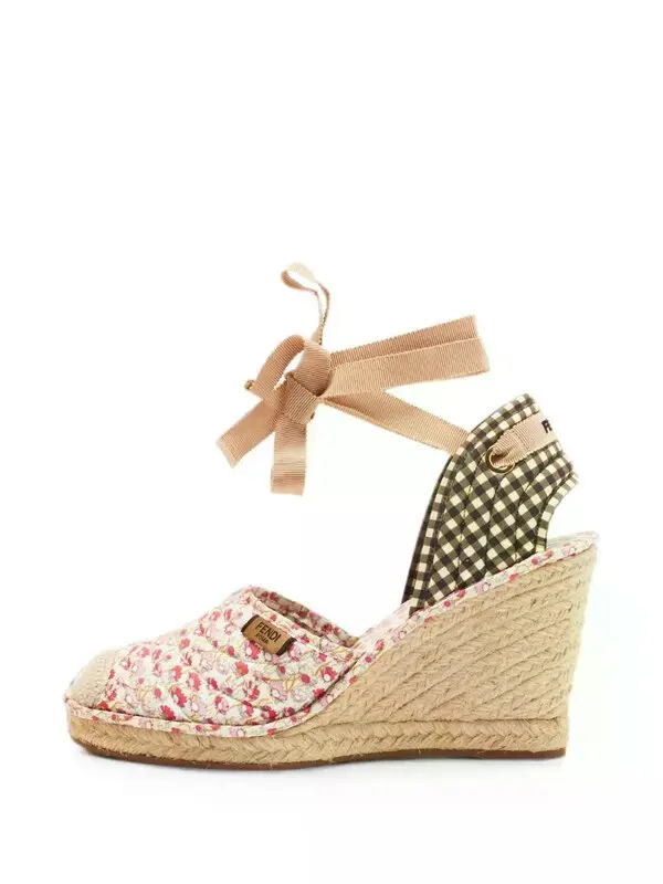Fendi Floral Gingham Wedge Sandals