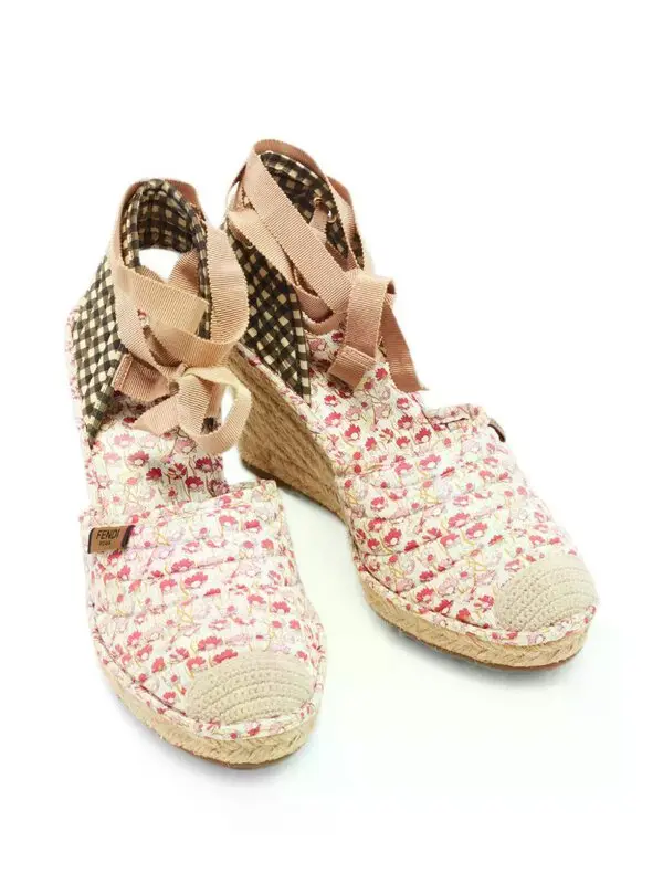 Fendi Floral Gingham Wedge Sandals