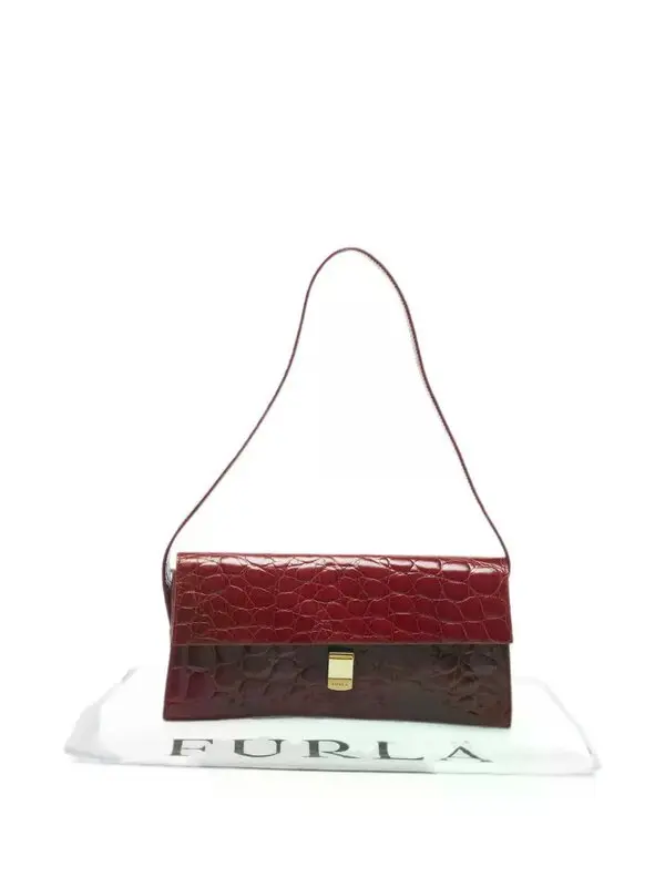 Furla Croc-embossed Flap Shoulder Bag