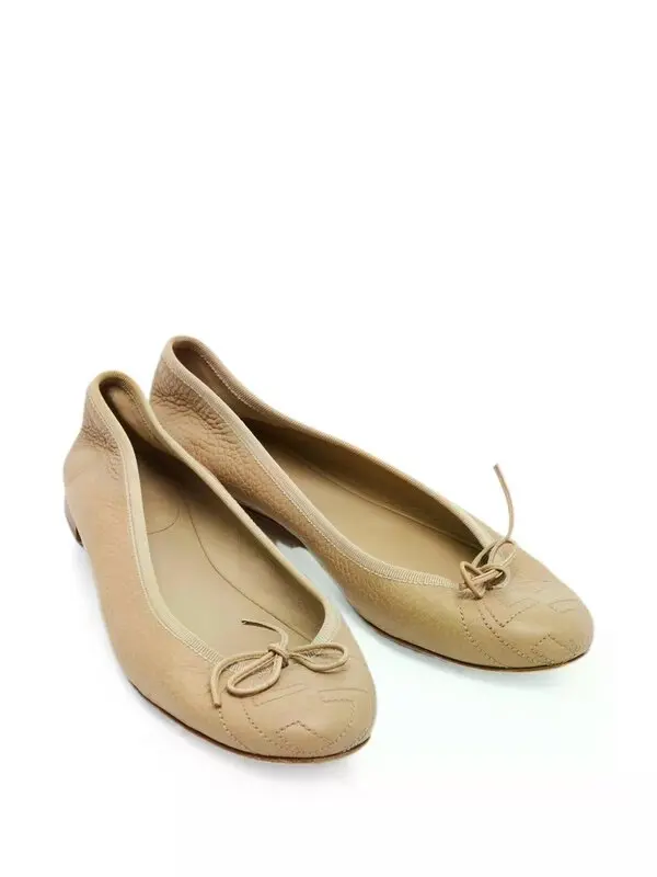 Gucci Beige Leather Interlocking Gg Bow Ballet Flats