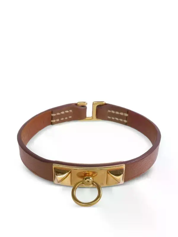 Hermès Mini Rivale Leather Bracelet With Pyramid Studs - Gold
