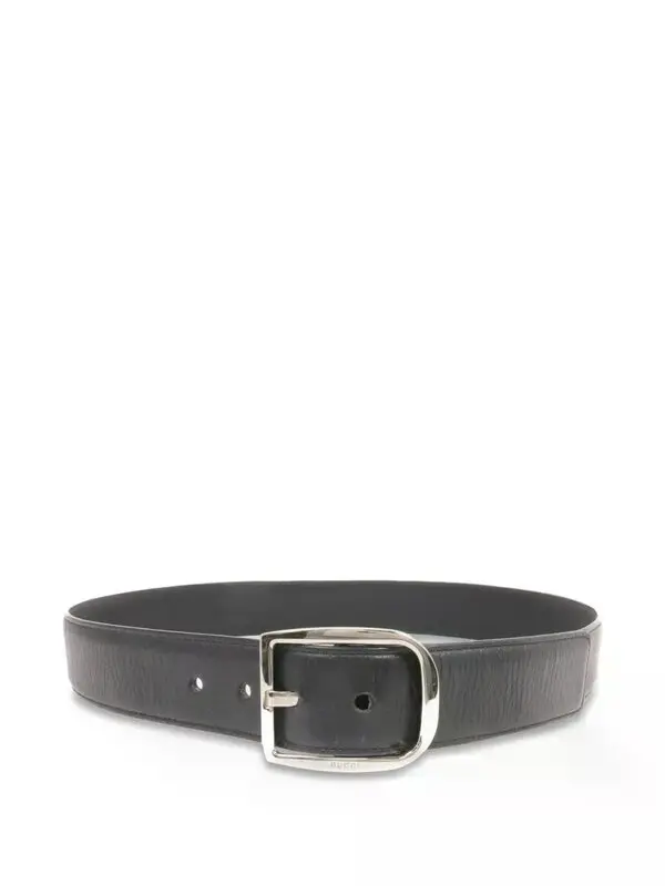 Gucci Grained Leather Belt With Silver-tone Buckle - Black
