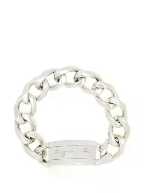 AGNES B. Logo Plaque Curb Chain Ring - Silver