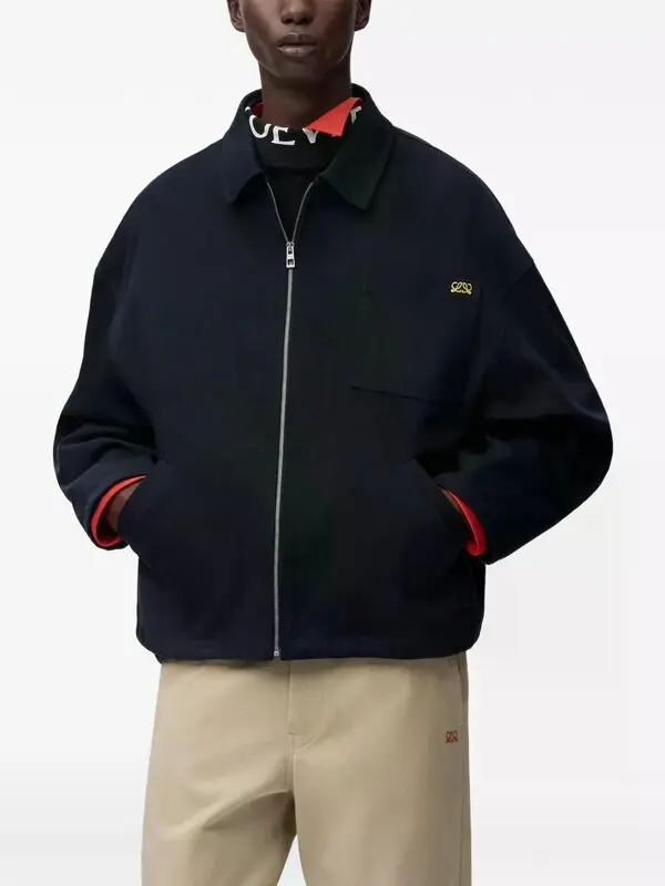 Loewe Zip-up Jacket With Embroidered Anagram Logo - Blue