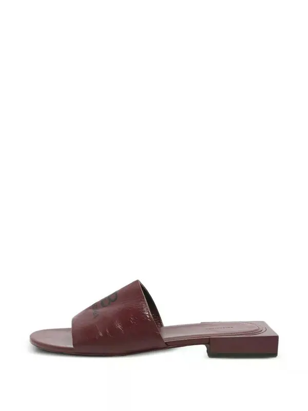 Balenciaga Logo Leather Slides - Red