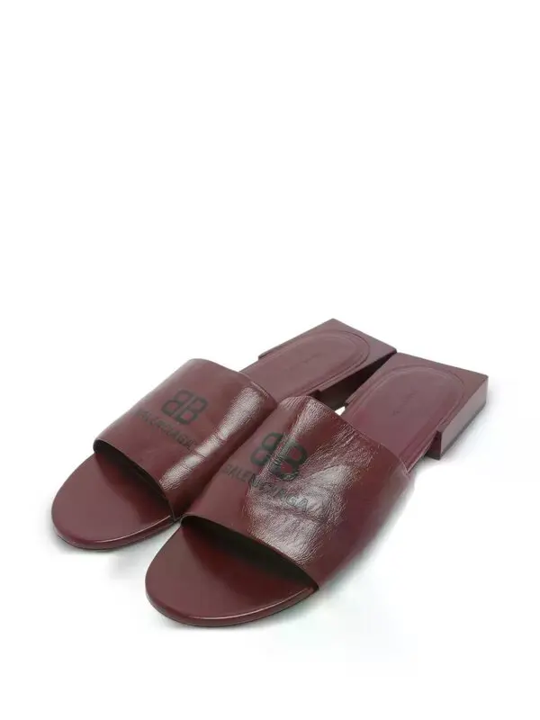 Balenciaga Logo Leather Slides - Red