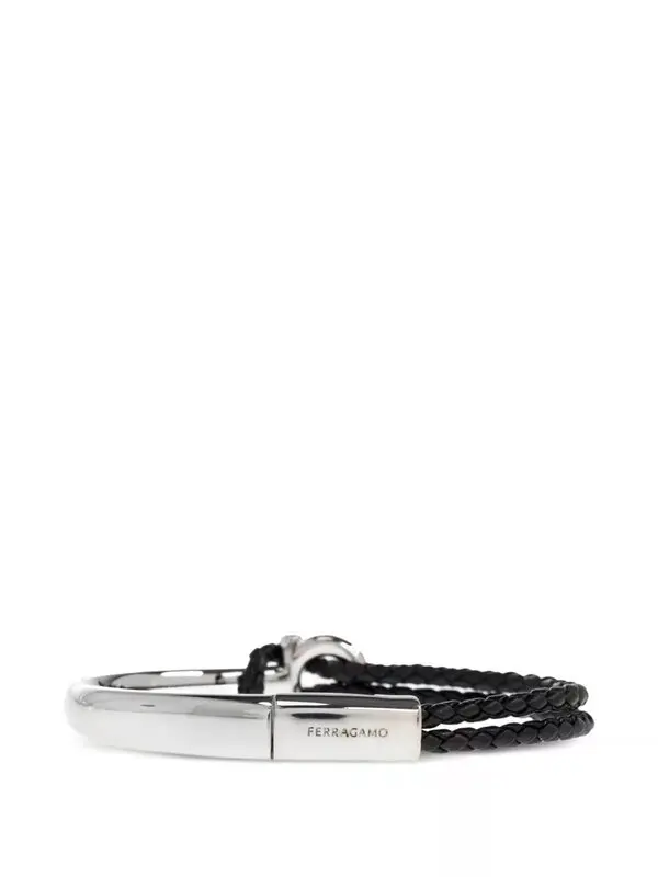 FERRAGAMO Gancini Braided-calf Leather Bracelet - Silver