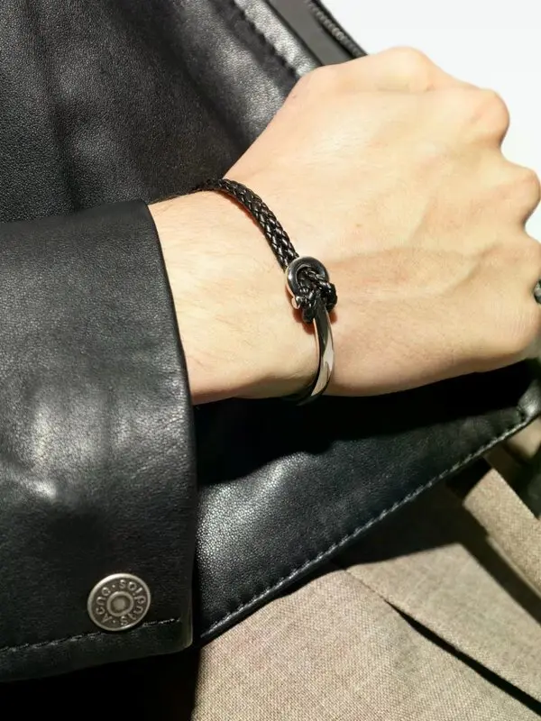 FERRAGAMO Gancini Braided-calf Leather Bracelet - Silver