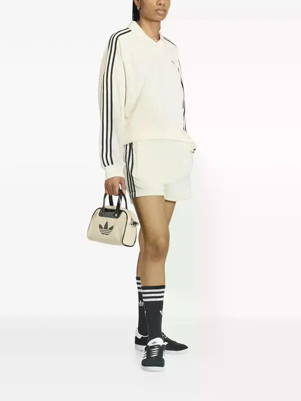 Adidas V-neck Terry Polo Shirt With Three-stripe Detail - White