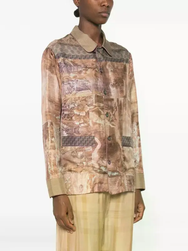 PIERRE-LOUIS MASCIA Graphic-print Button-up Silk Shirt
