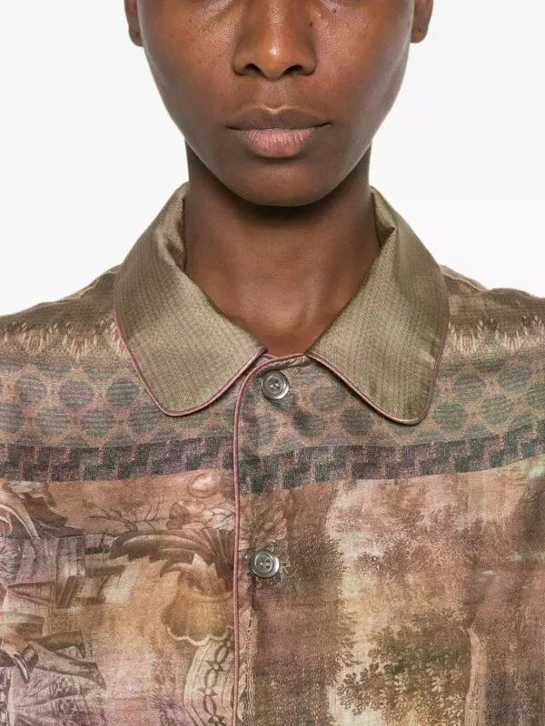 PIERRE-LOUIS MASCIA Graphic-print Button-up Silk Shirt