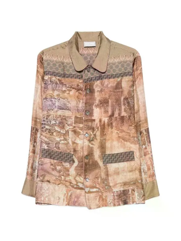 PIERRE-LOUIS MASCIA Graphic Print Silk Shirt - Neutrals