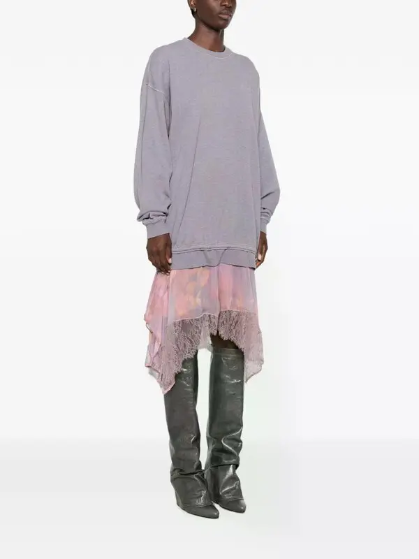DIESEL® Floral Print Lace Trim Midi Dress - Purple