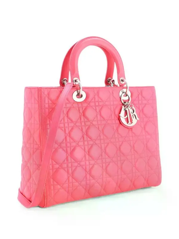 Dior Lady Cannage Quilt Lambskin Large Tote Bag - Pink