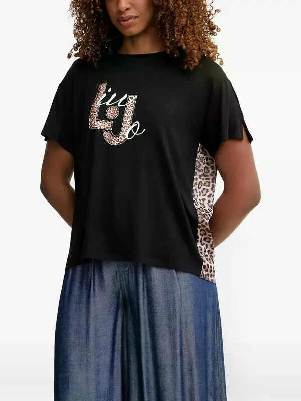 Liu Jo Leopard-print Rhinestone-embellished T-shirt - Black