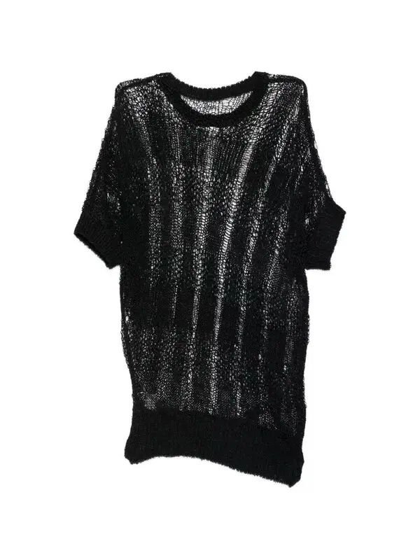 Y’s Plaid Loose-knit Asymmetric Drape Top