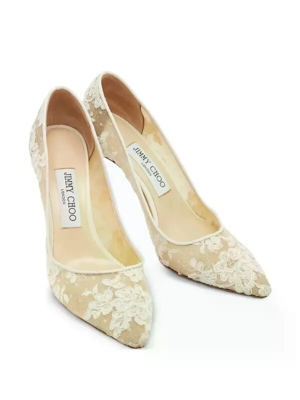 JIMMY CHOO Romy Lace Mesh Heeled Pumps - White