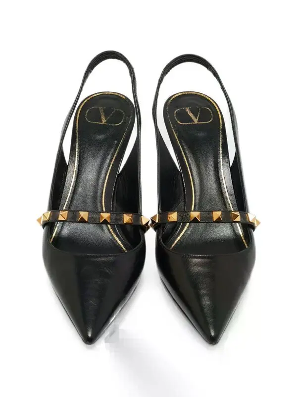 Valentino Garavani Leather Stud Embellished Pointed Toe Slingback Pumps