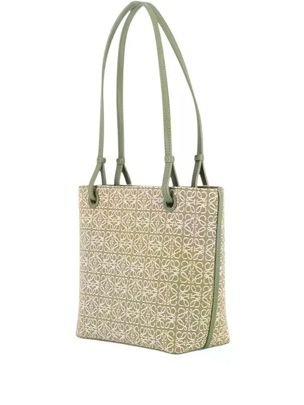 Loewe 2011 Anagram Jacquard And Calfskin Square Tote Bag - Green