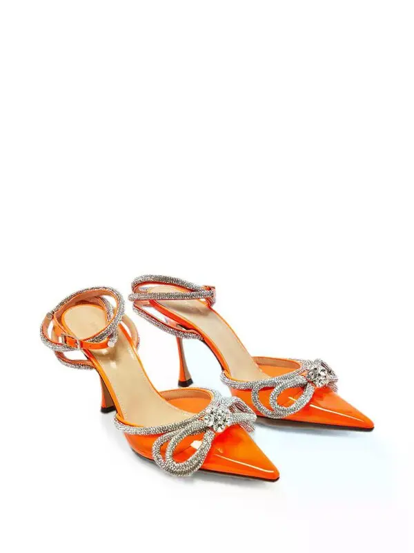 Mach & Mach Double Bow Crystal-embellished Stiletto Pumps - Orange