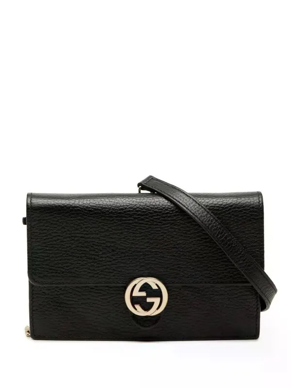 Gucci 2000-2015 Dollar Calfskin Interlocking G Wallet On Chain Crossbody Bag - Black
