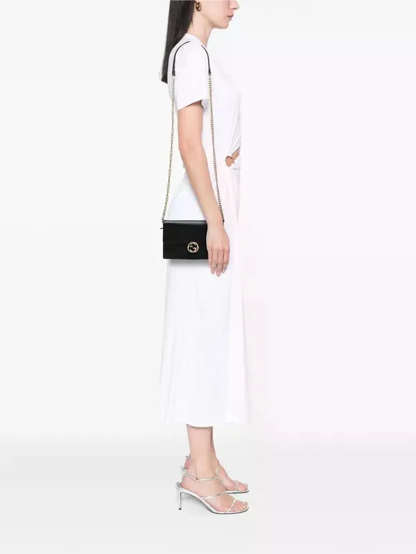 Gucci Calfskin Interlocking G Wallet On Chain Crossbody Bag - Black