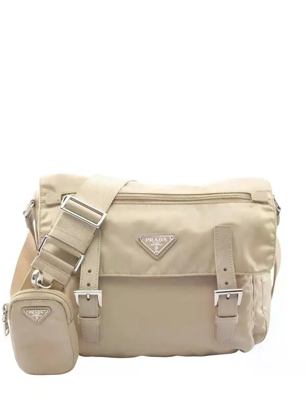 Prada Tessuto Zip Double Buckle Messenger Bag