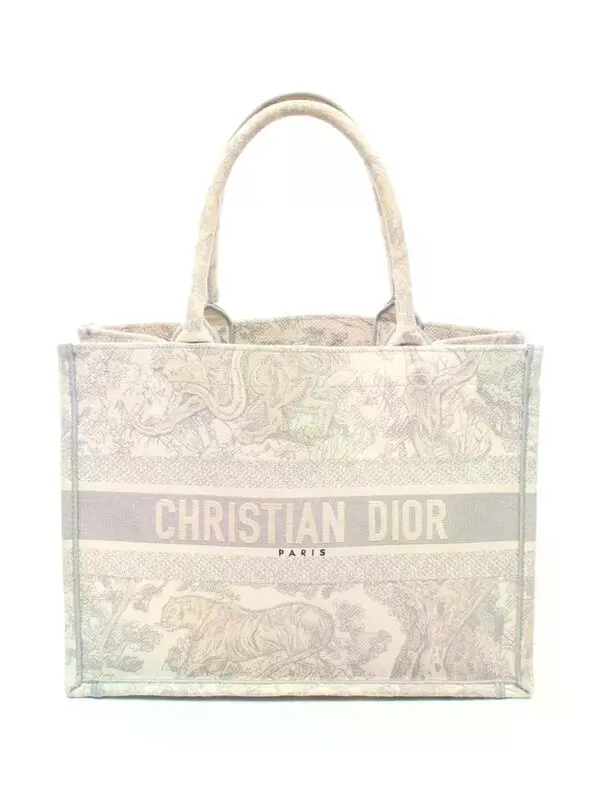 Dior 2019 Medium Toile De Jouy Reverse Embroidered Canvas Book Tote Bag - Grey