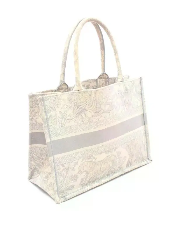 Dior Toile De Jouy Reverse Embroidered Canvas Book Tote Bag - Grey