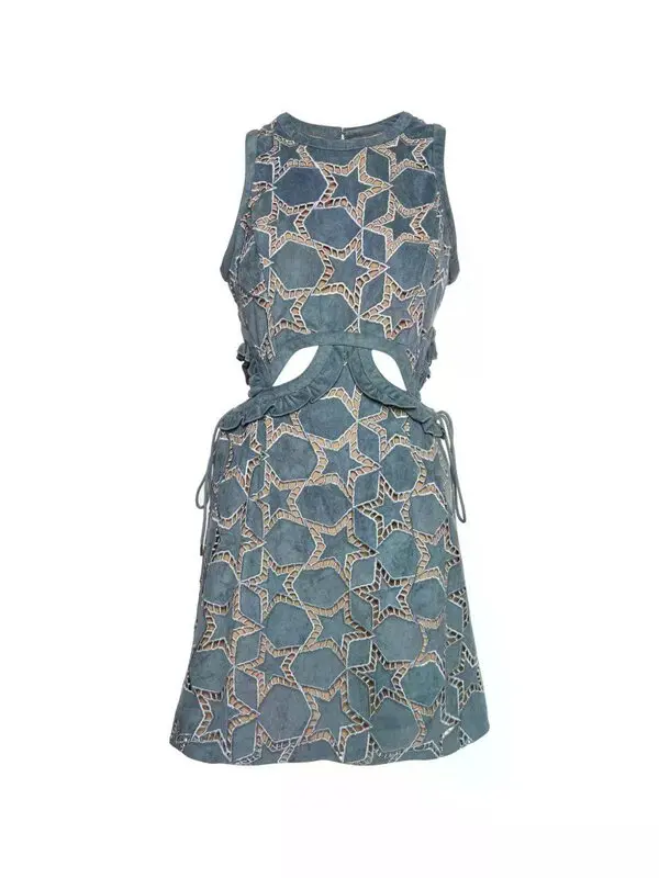 SELF-PORTRAIT Embroidered Cutout Mini Dress - Blue