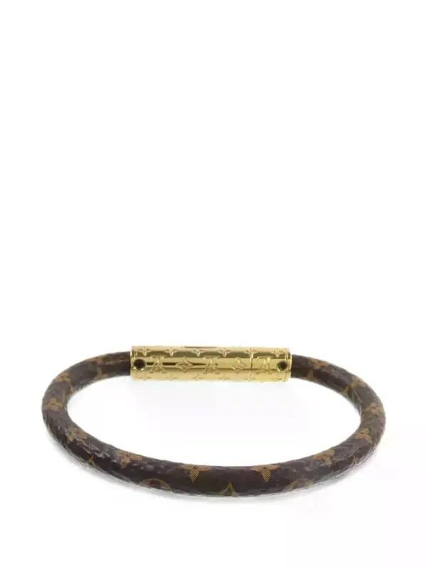 LOUIS VUITTON Monogrammed Leather Bracelet - Gold